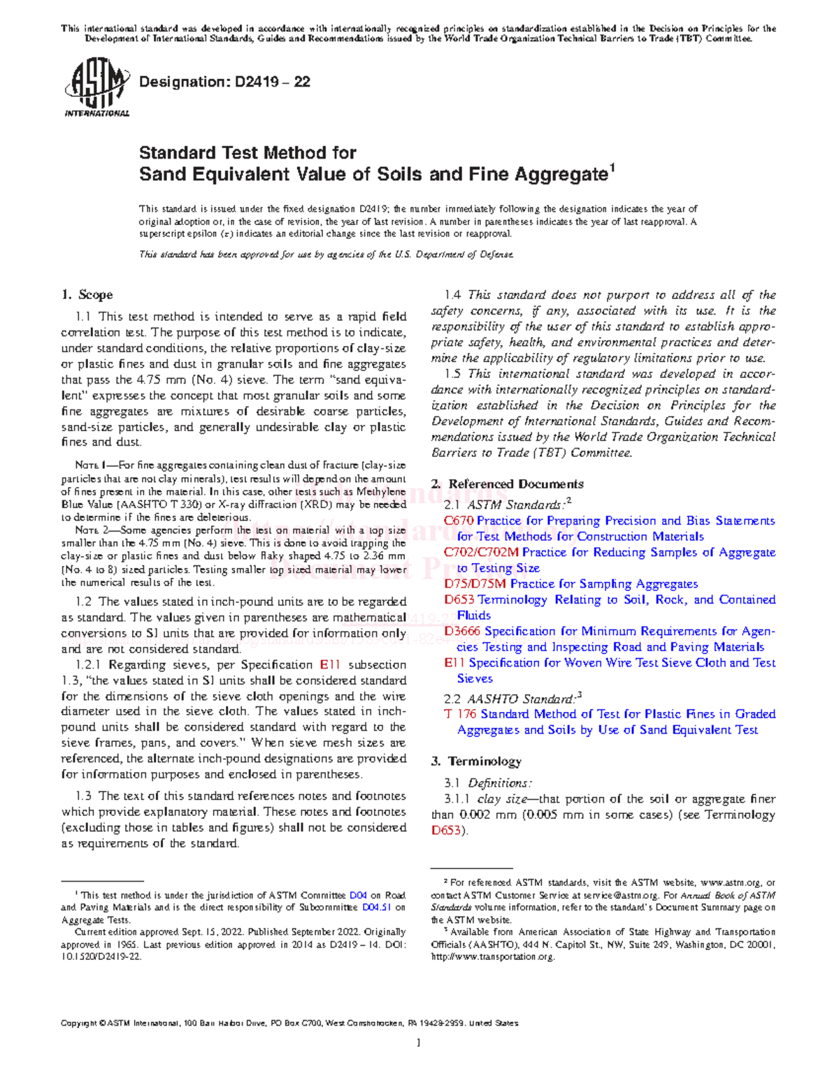 ASTM D2419-22 Standard Test Method for Sand Equivalent Value - Studocu