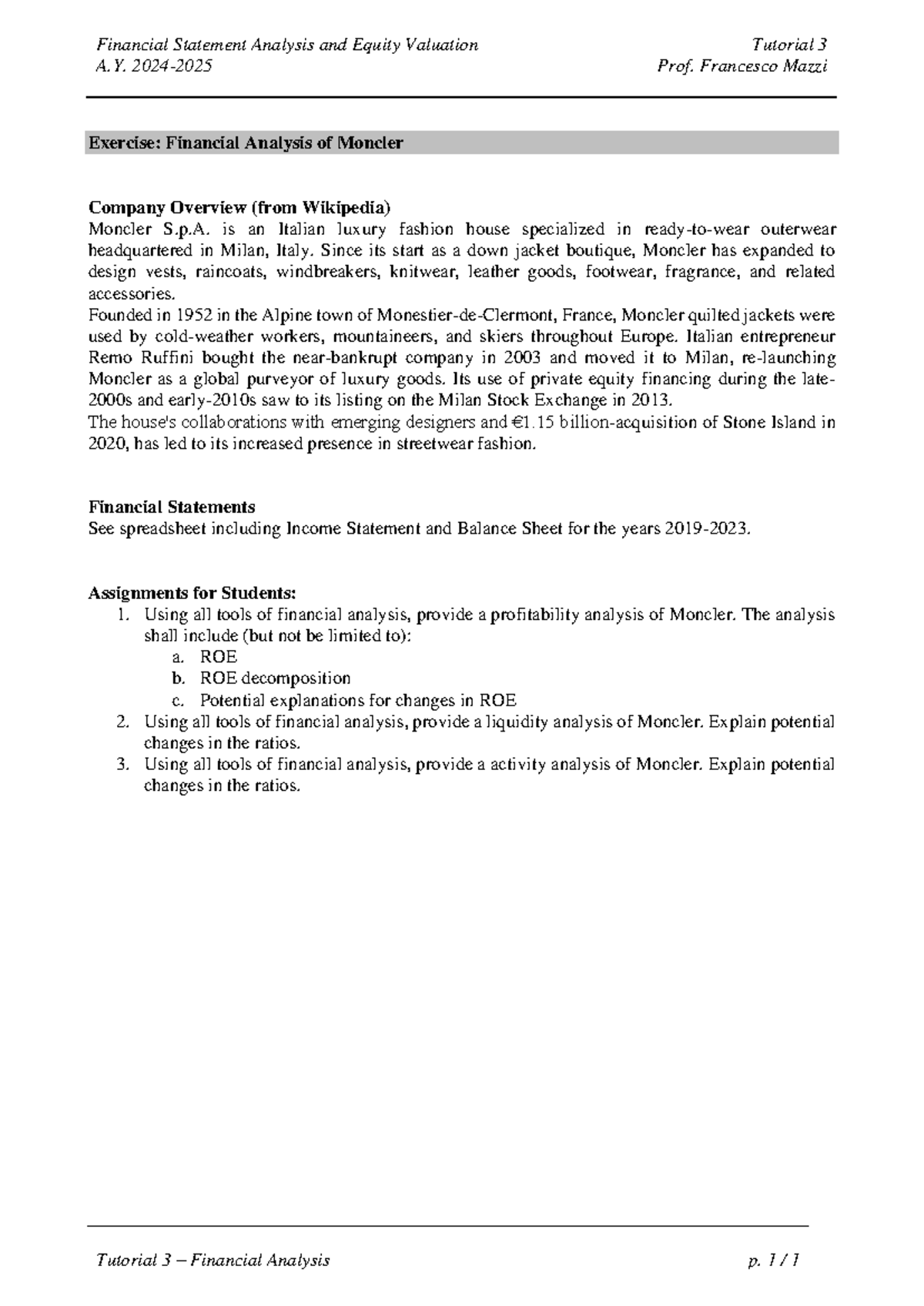 Tutorial 03 - Financial Statement Analysis and Equity Valuation A. 202 ...