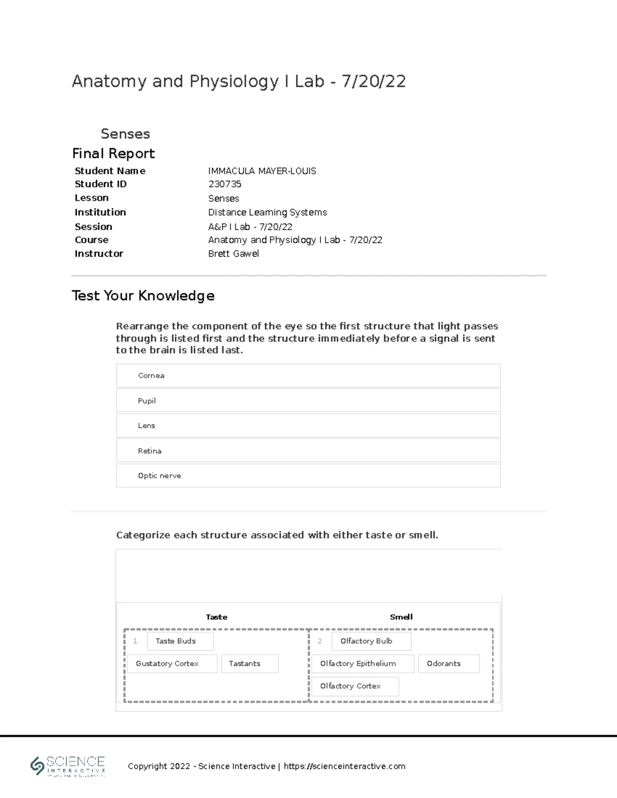 Anatomyand Physiology IILab Lab Safety 230735 - Student Name IMMACULA ...