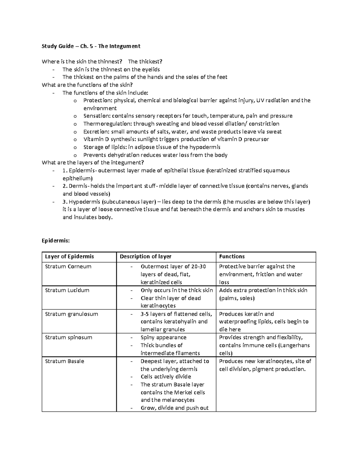 Study Guide - Ch. 5 The Integument System Overview - Studocu