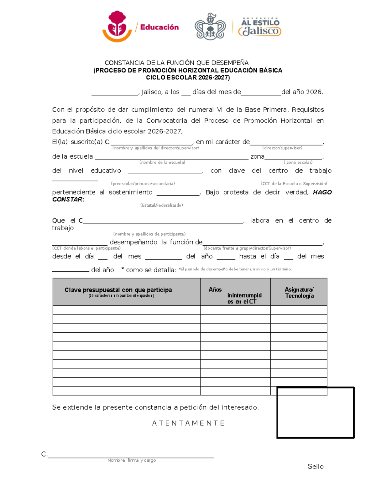 Constancia de Funciones Docentes - Proceso de Promoción Horizontal ...