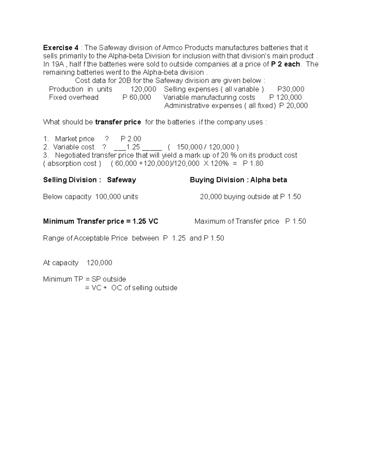 Transfer Pricing Assignment: Practice Problems & Solutions (FIN 301) - Studocu