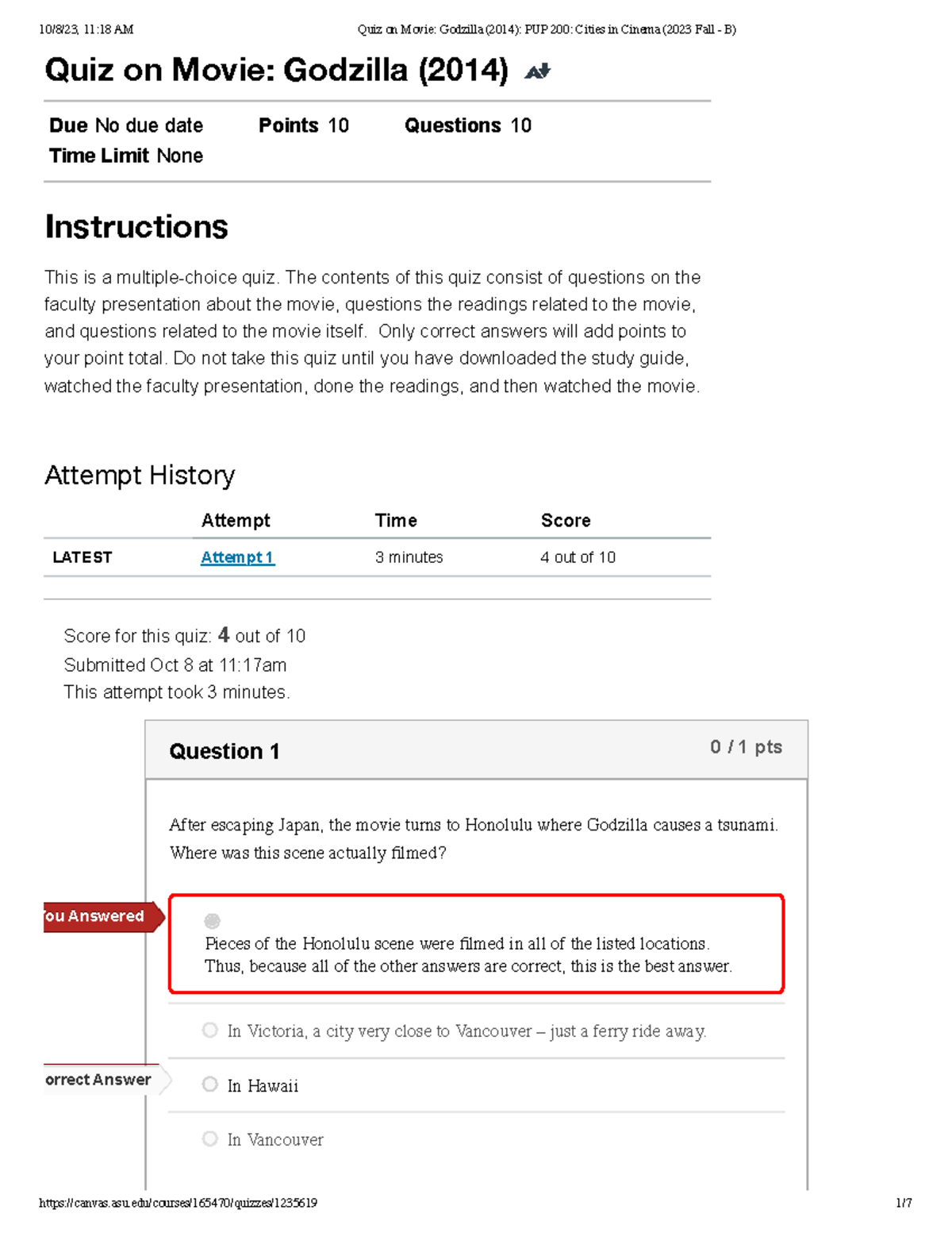 Quiz on Godzilla (2014) - PUP 200 Cities in Cinema 2023 Fall - Studocu