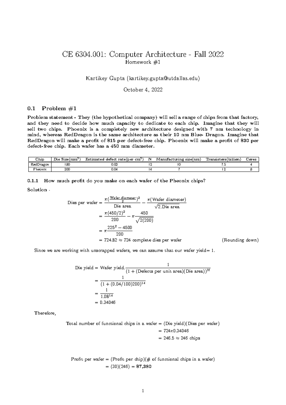 COA - Solution to the first assignment. - CE 6304: Computer Architecture - Fall 2022 Homework ...