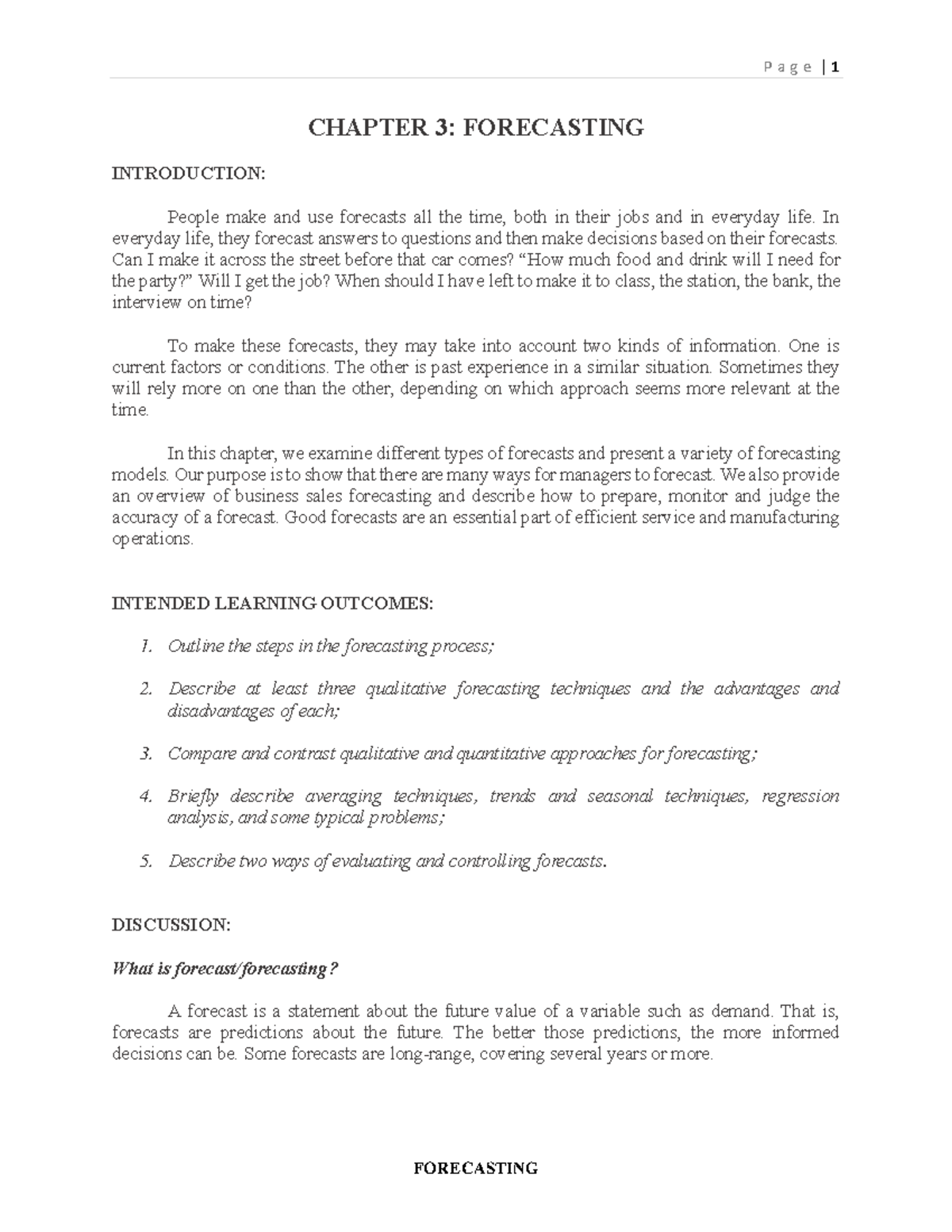 Chapter 3: Forecasting Techniques and Models in Management Science - Studocu