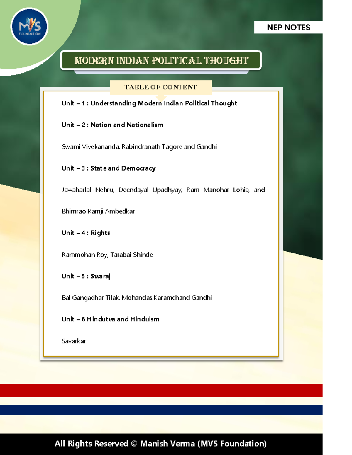 Modern Indian Political Thought Notes (MVP 241217) - Studocu