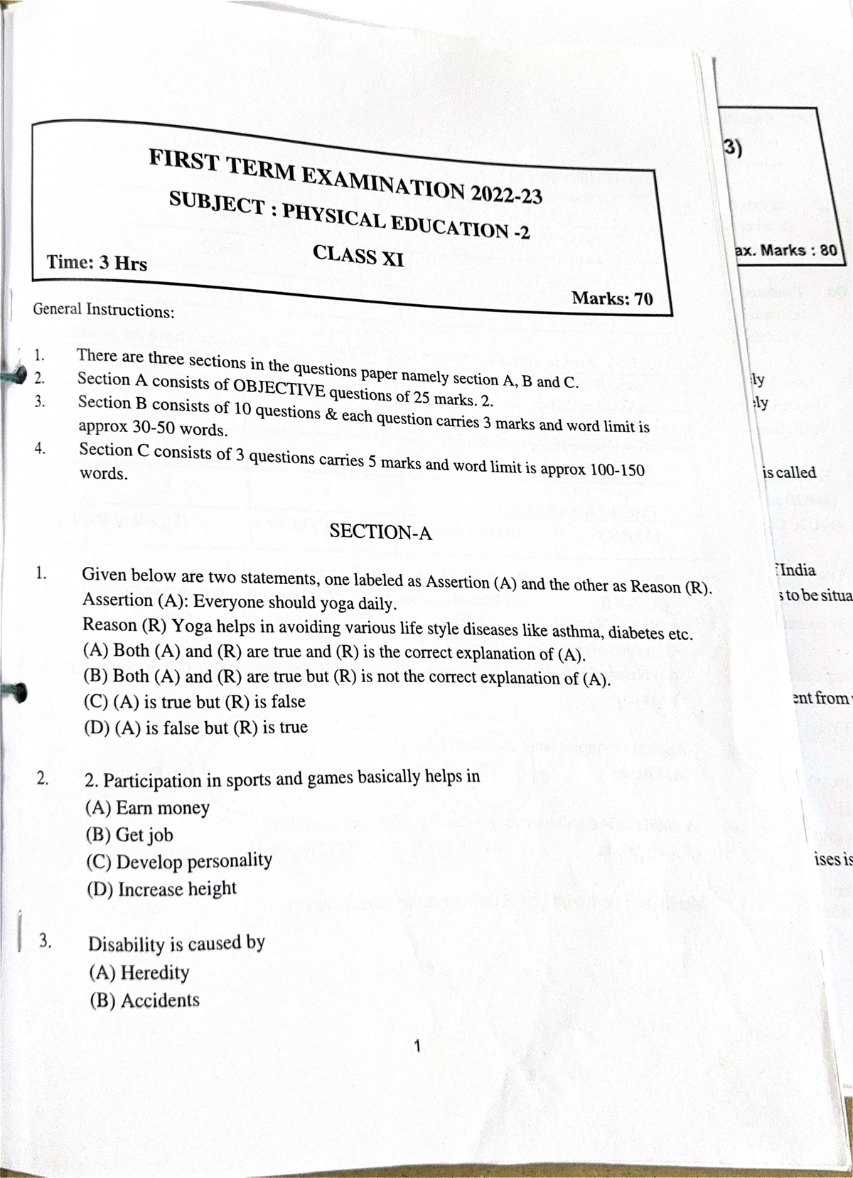 Physical Education Class XI Final Exam Term 1 2022-23 - Studocu