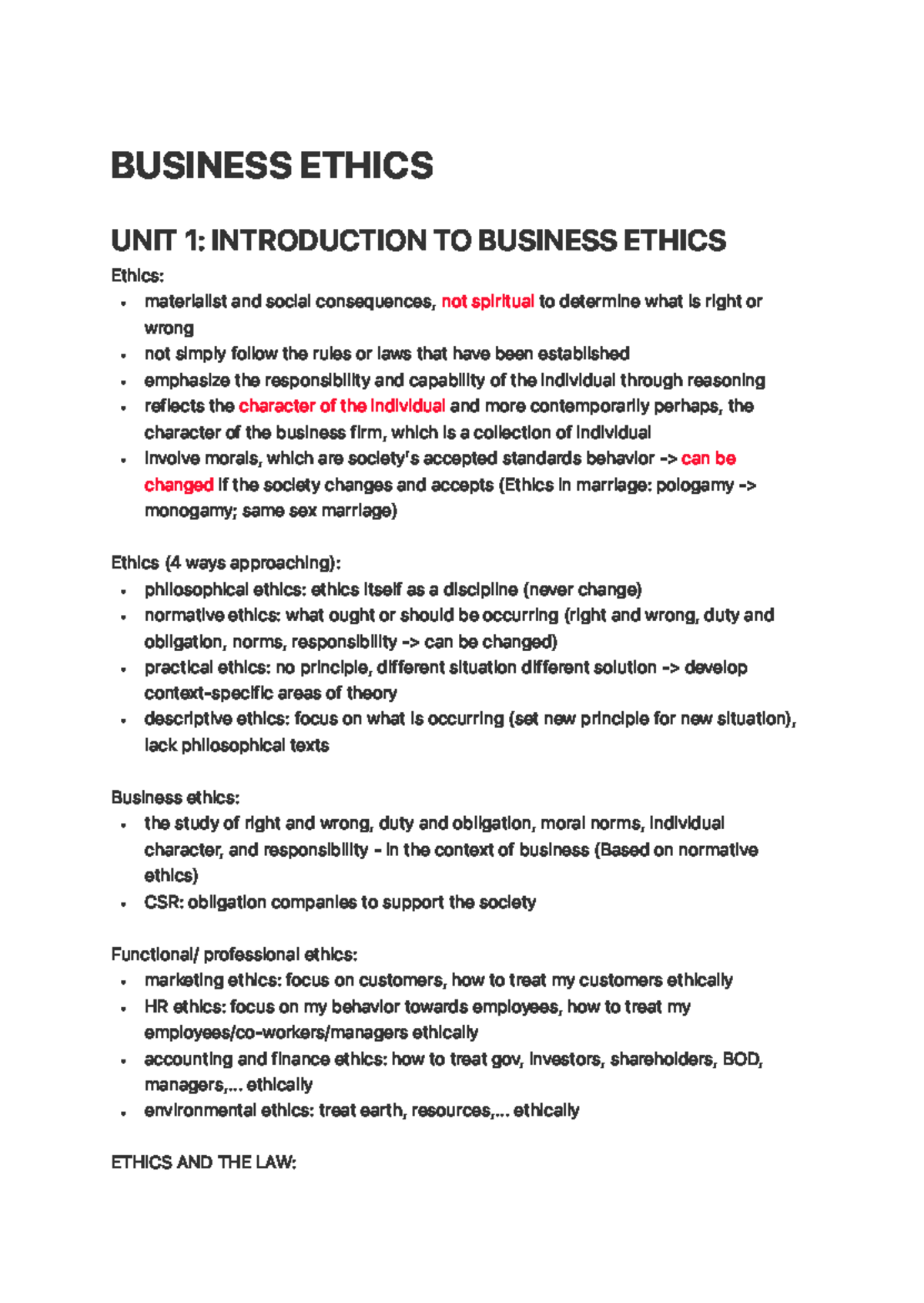 BUSINESS ETHICS UNIT 1: INTRODUCTION & THEORIES OF ETHICS - Studocu