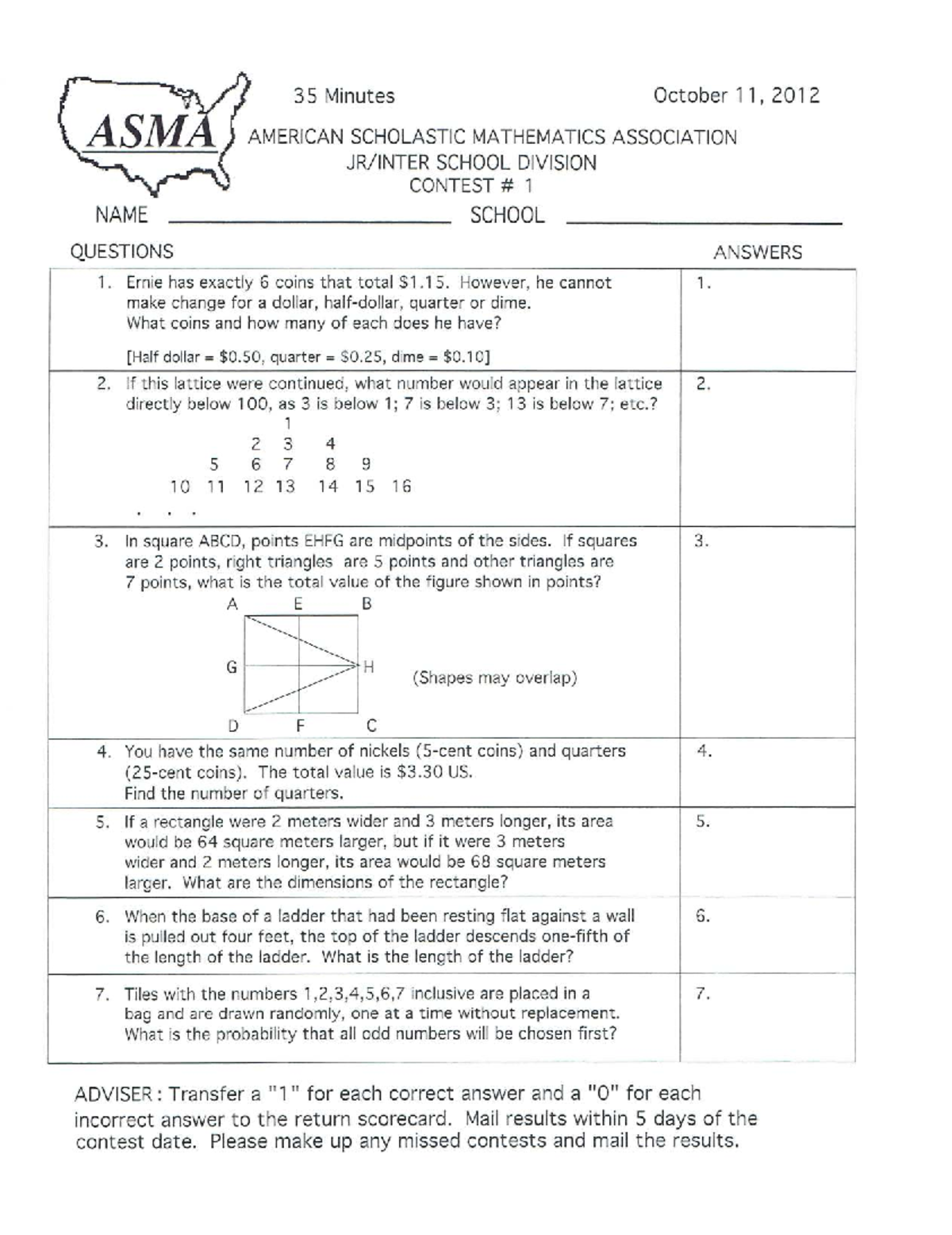 ASMA School Division Contest 1 - Problem Set and Solutions - Studocu
