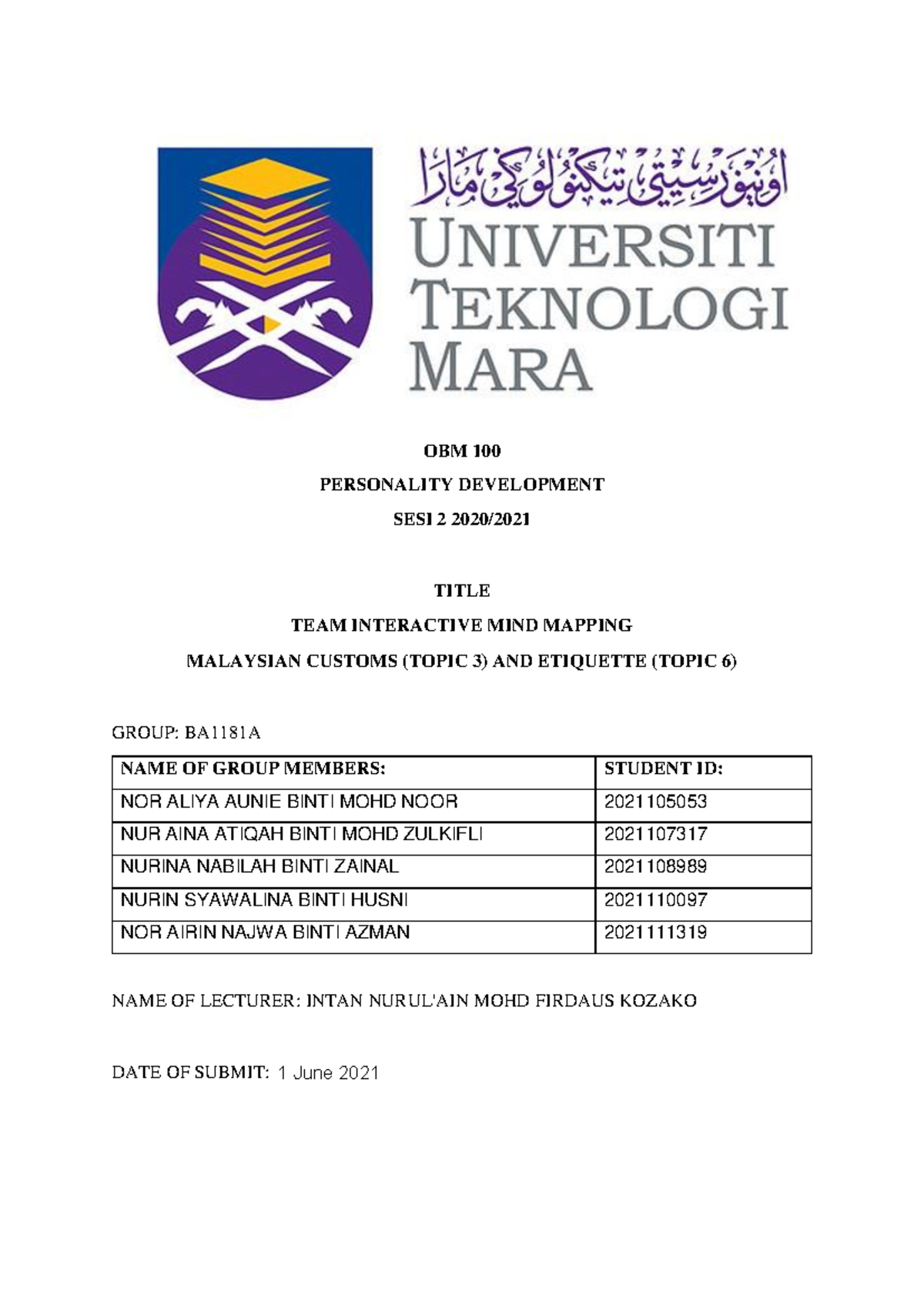 Assignment Group MIN Mapping - OBM 100 PERSONALITY DEVELOPMENT SESI 2 ...