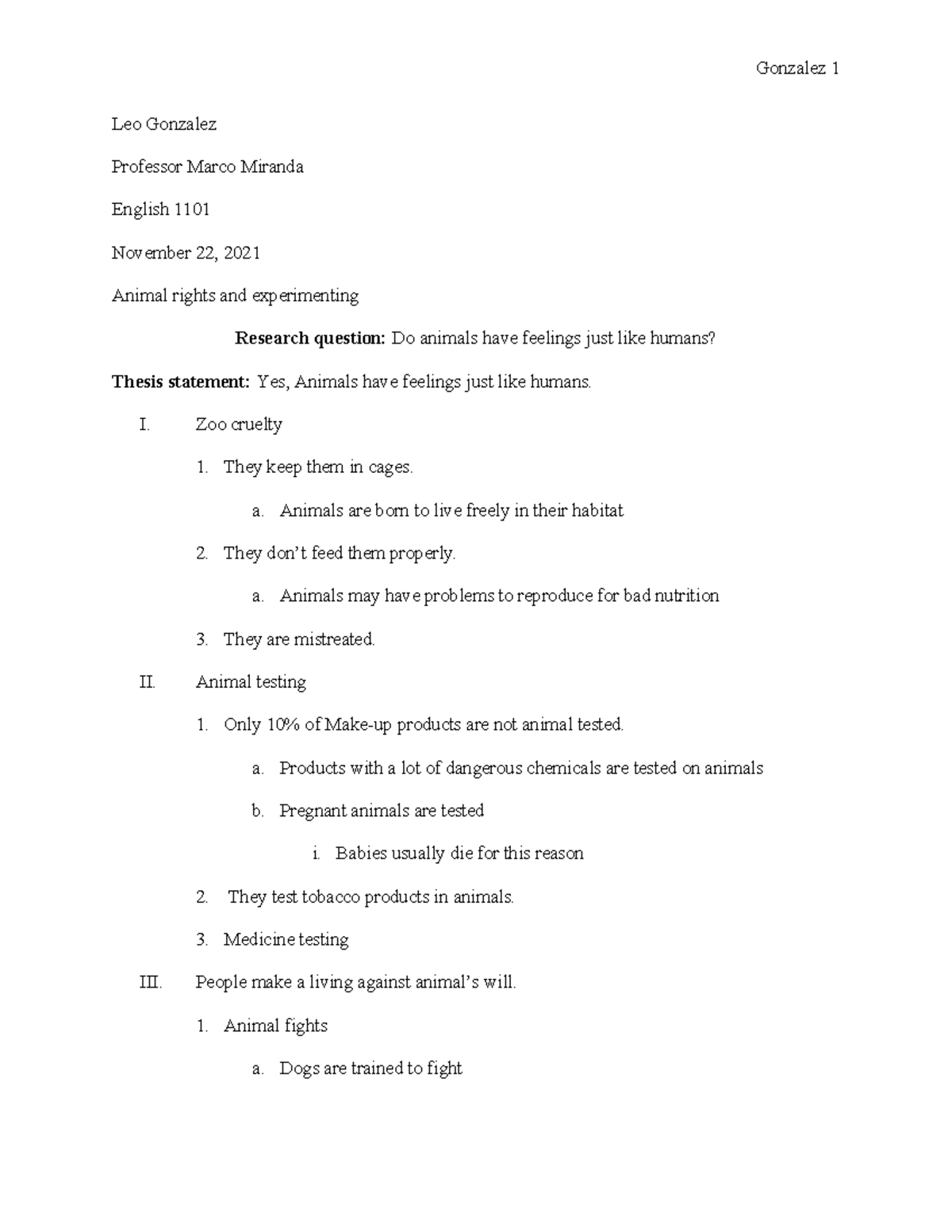 English 1101 Essay #4 Draft: Animal Rights & Experimentation - Studocu