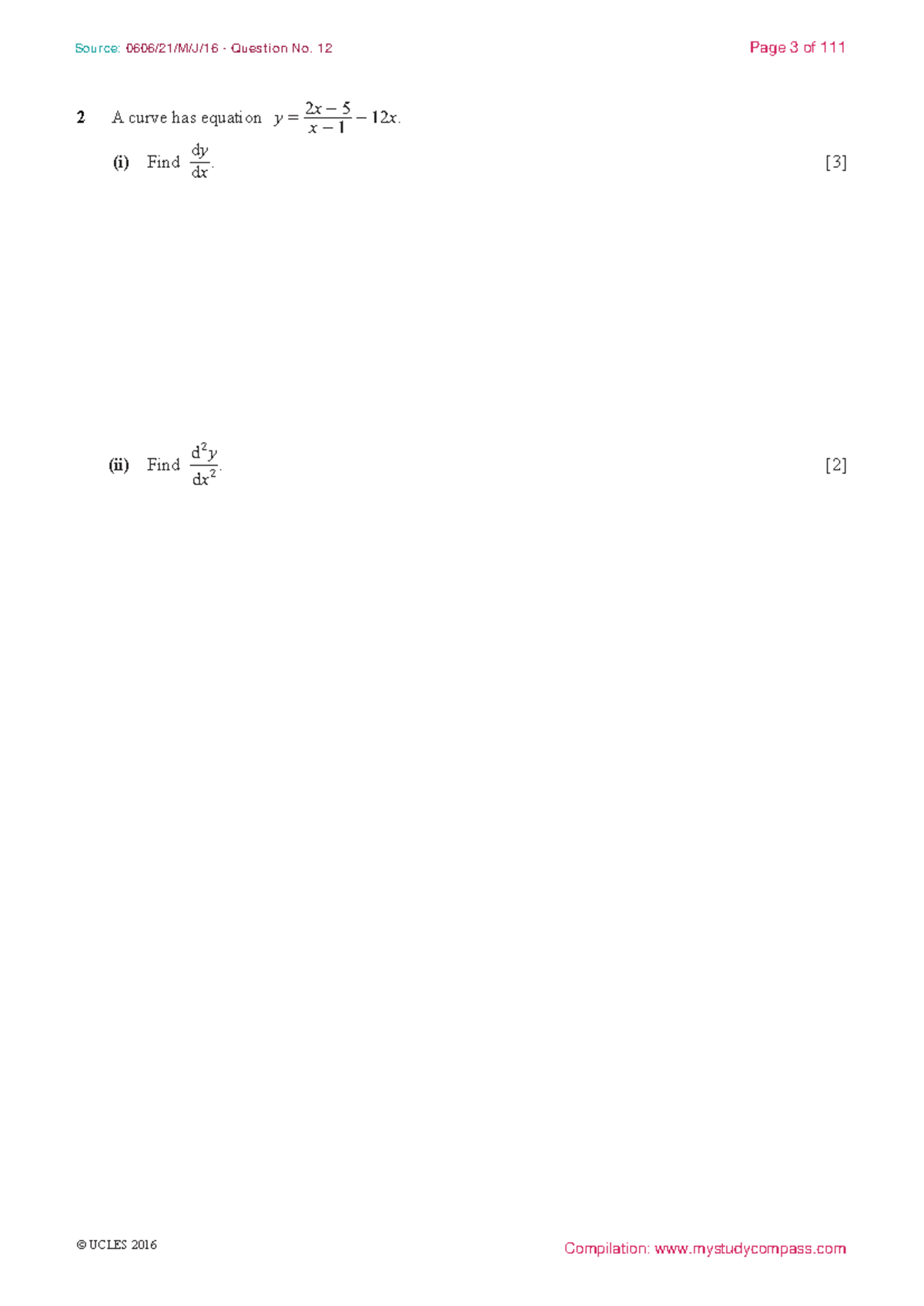 Differentiation Techniques in Calculus - UCLES Exam Questions - Studocu