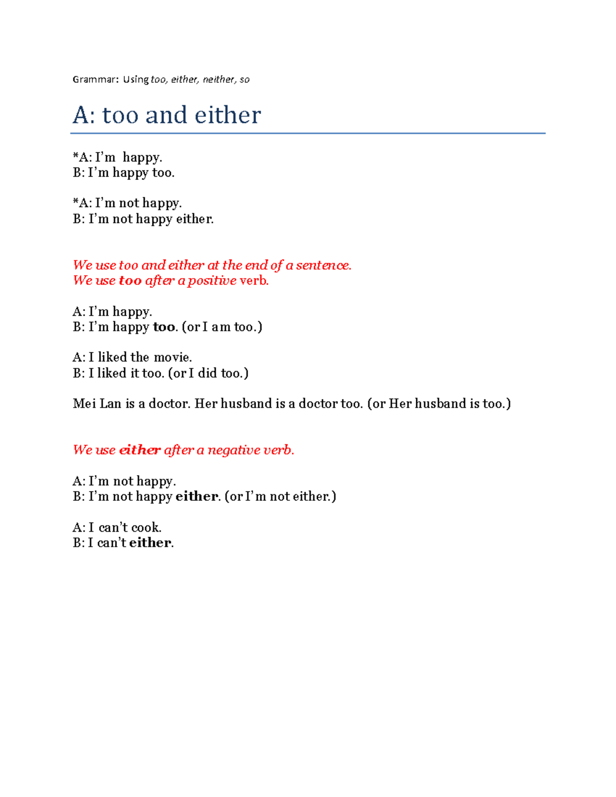 Either Neither So Too-resuelto - Grammar: Using too, either, neither ...