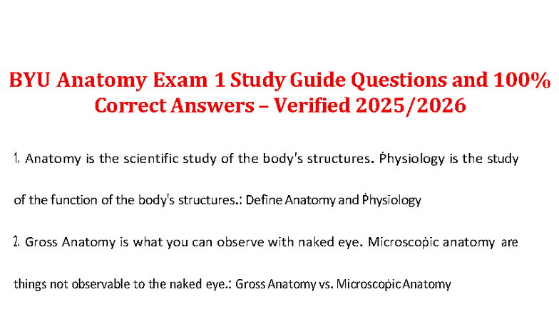 BYU Anatomy Exam 1 Study Guide: Key Concepts and Answers - Studocu