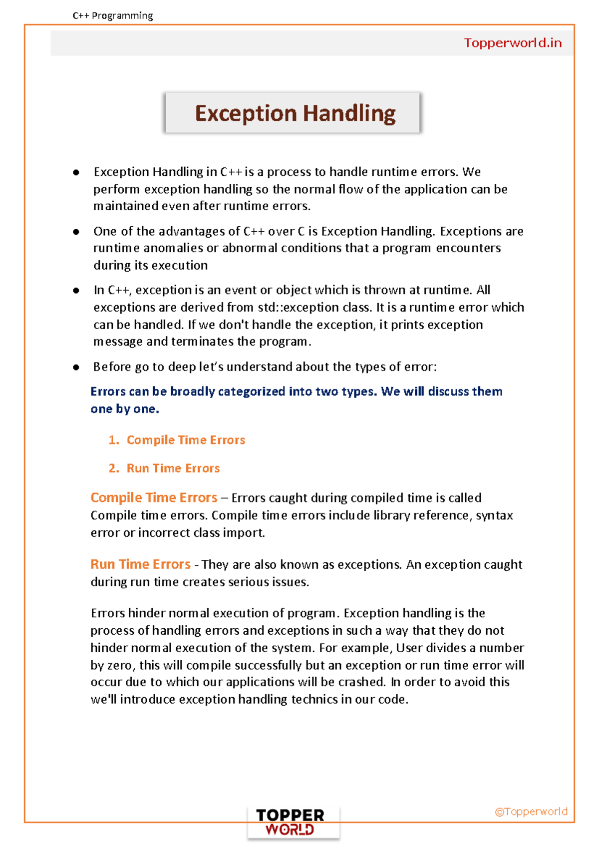 Exception Handling in CPP: A Comprehensive Guide - Studocu