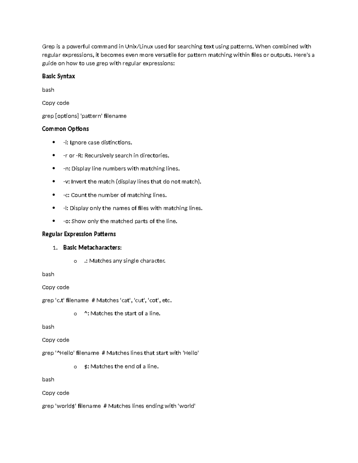 Unix/Linux grep Command Guide with Regular Expressions and Examples - Studocu