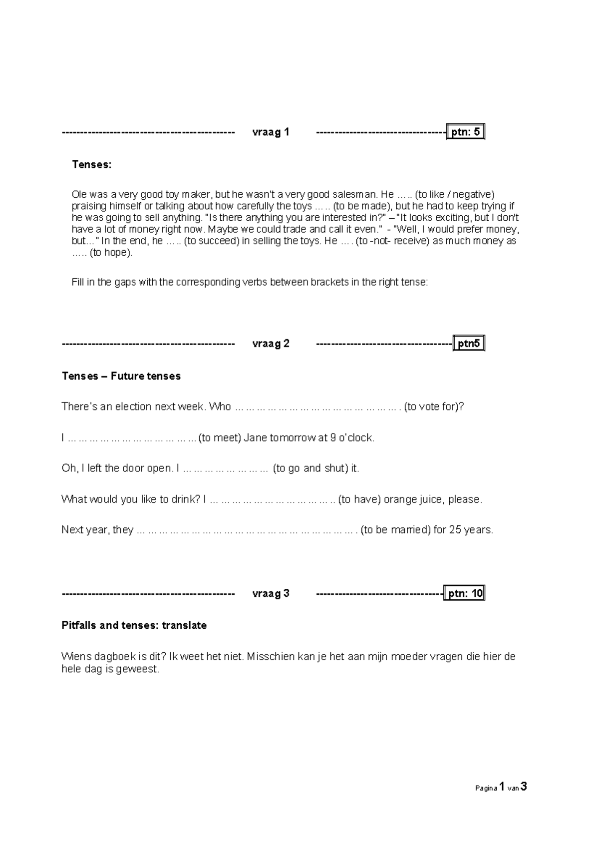 Examen Taaltraining Engels 1 Voorbeeld 2022: Tenses & Vocabulary Tasks ...
