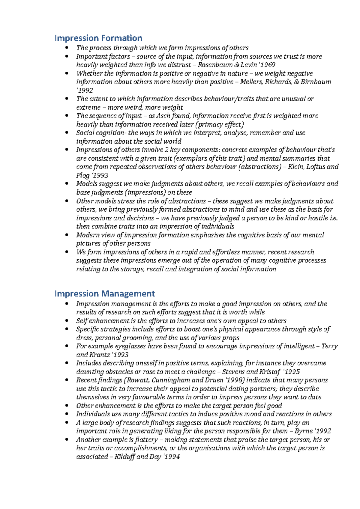 Impression Formation and Management: Key Concepts and Theories - Studocu
