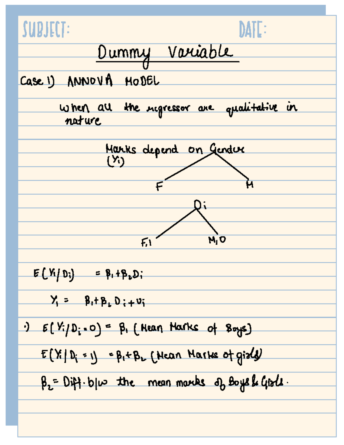 Dummy Variable Notes for ANOVA & ANCOVA Models (STAT 101) - Studocu