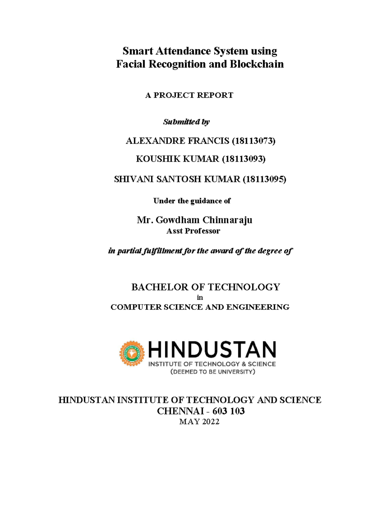 Smart Attendance System: Facial Recognition & Blockchain (B.Tech CSE ...