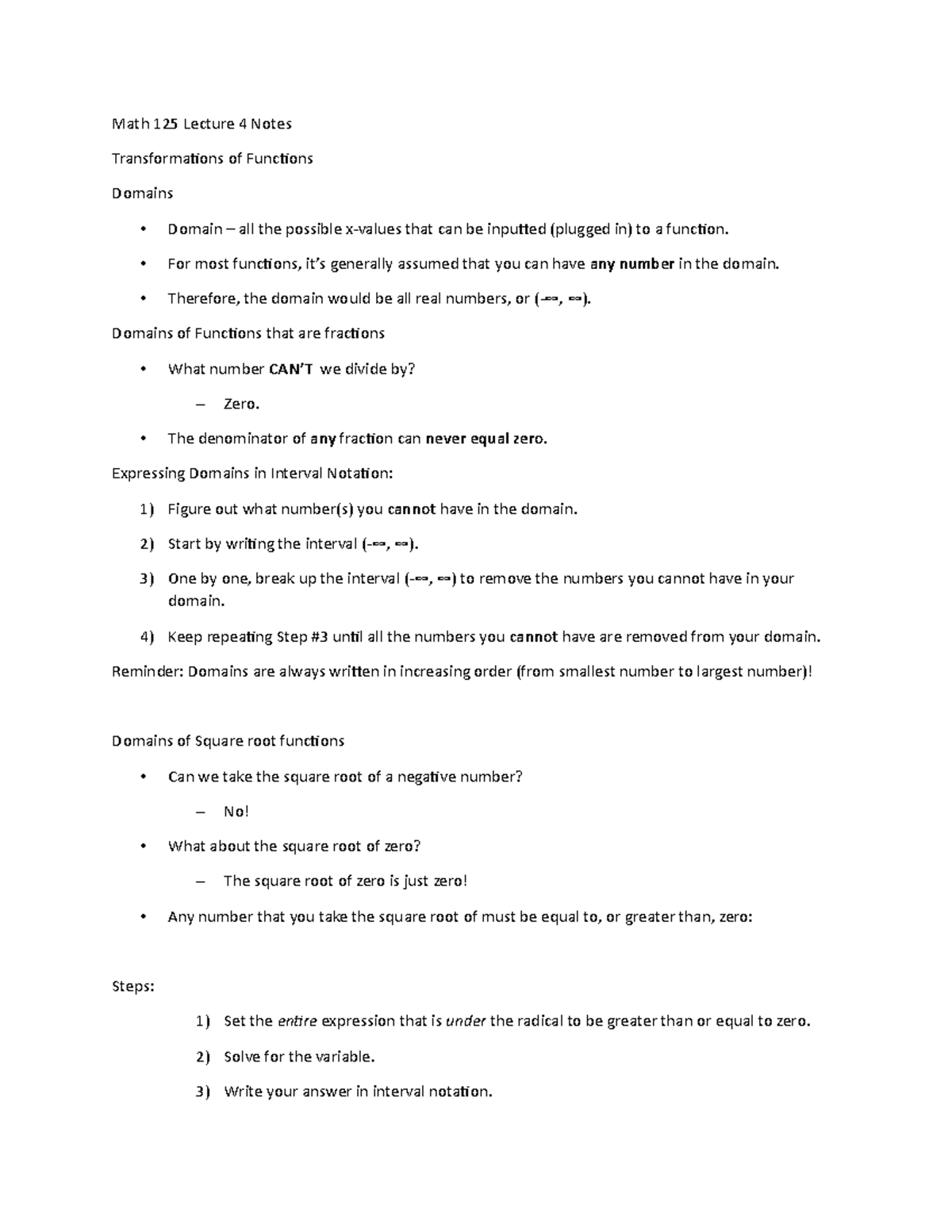 Math 125 Lecture 4 Notes - Math 125 Lecture 4 Notes Transformations of ...