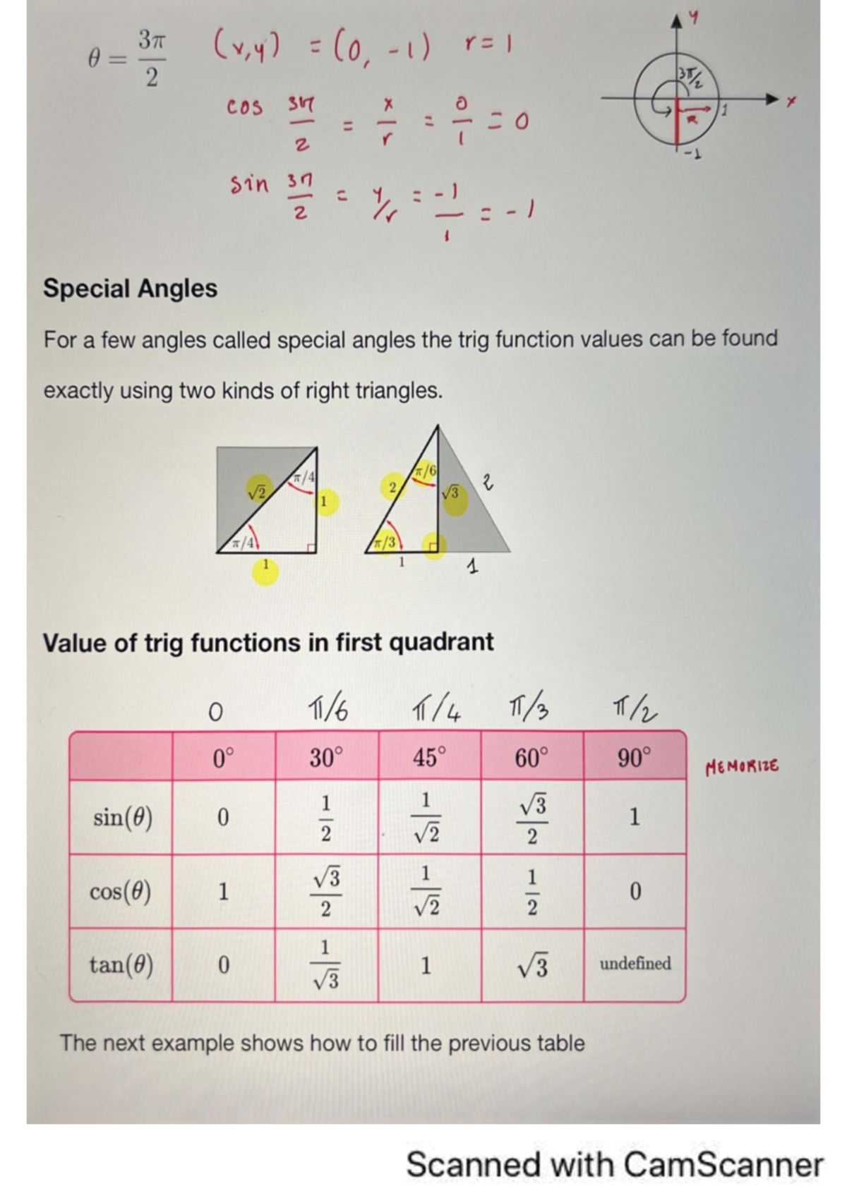 Trigonometric Functions and Special Angles Notes (Course Code: 8) - Studocu