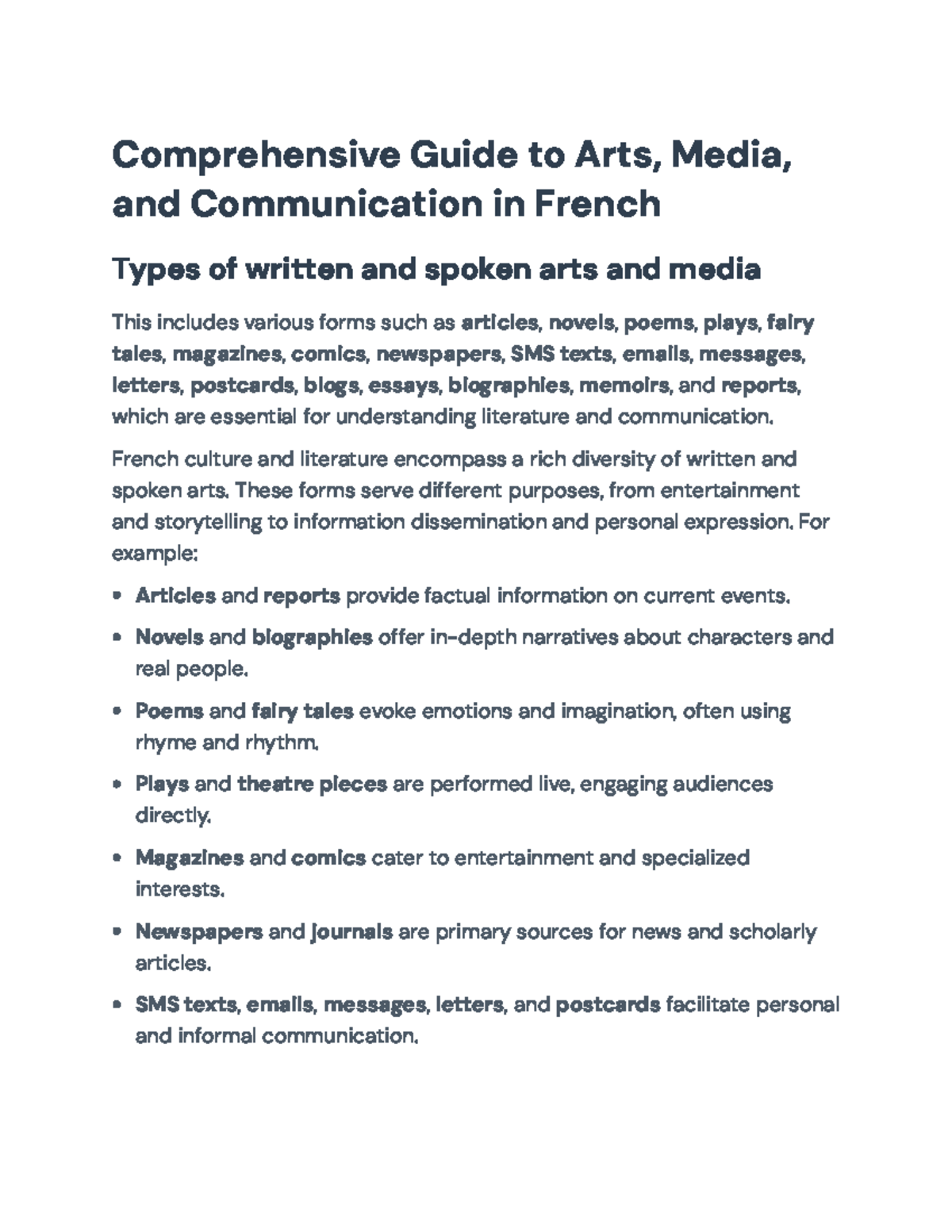 Comprehensive Guide to French Arts, Media, and Communication (FREN 101 ...