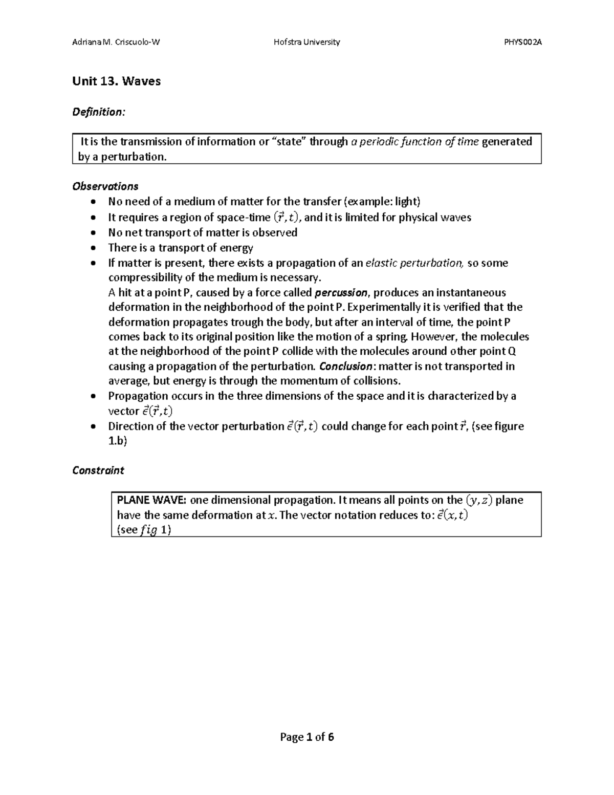PHYS002A Unit 13: Waves - Comprehensive Study Notes - Studocu