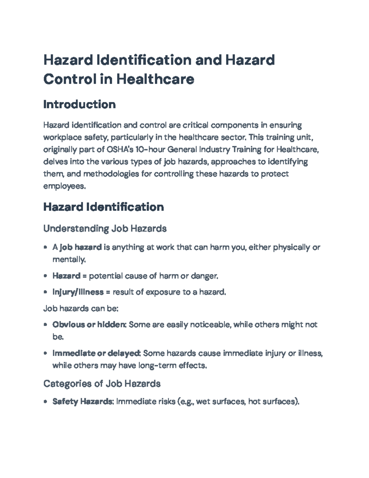 Hazard Identification and Control in Healthcare (OSHA Training ...