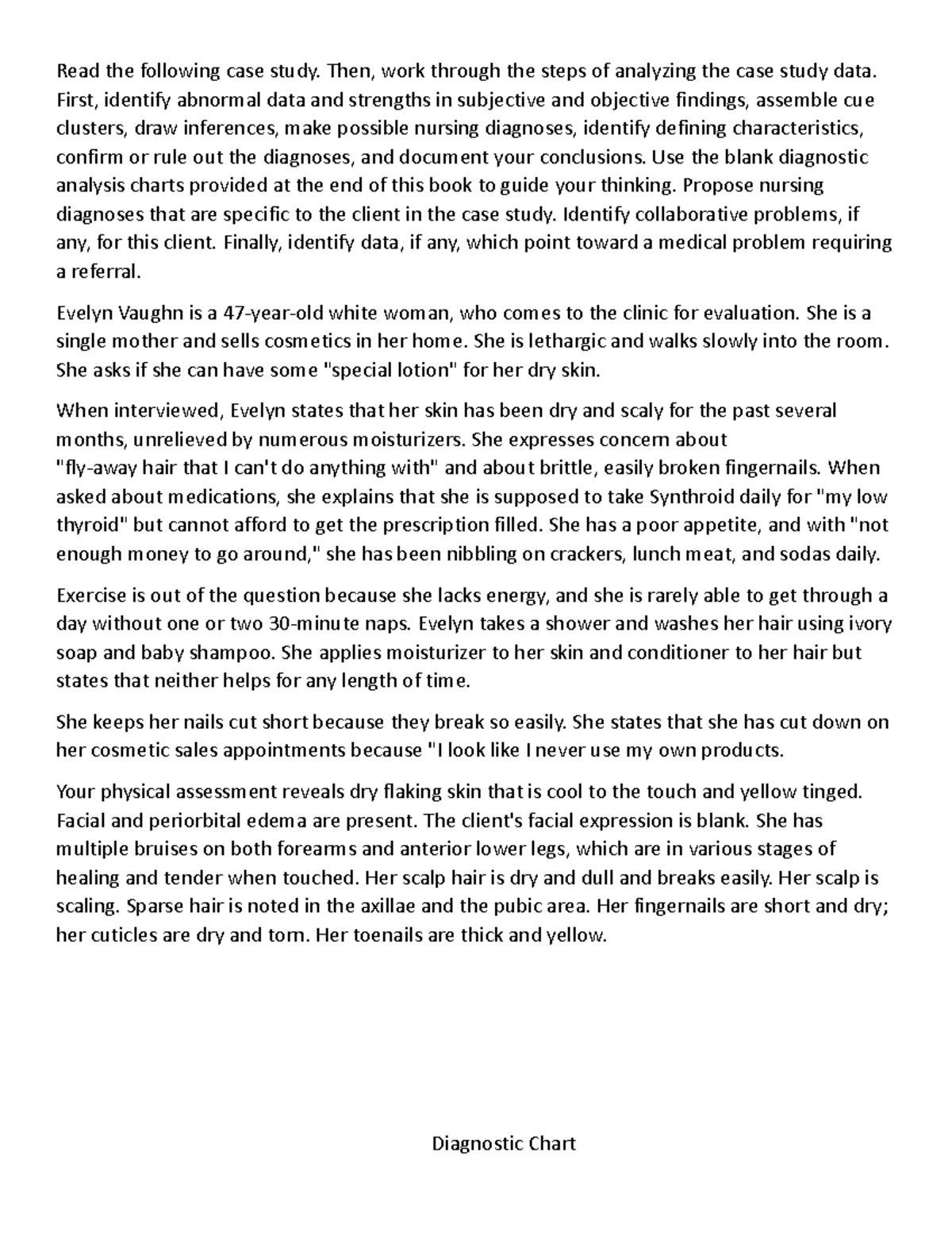 Nursing Diagnosis Analysis for Case Study: Evelyn Vaughn (47 y/o) - Studocu
