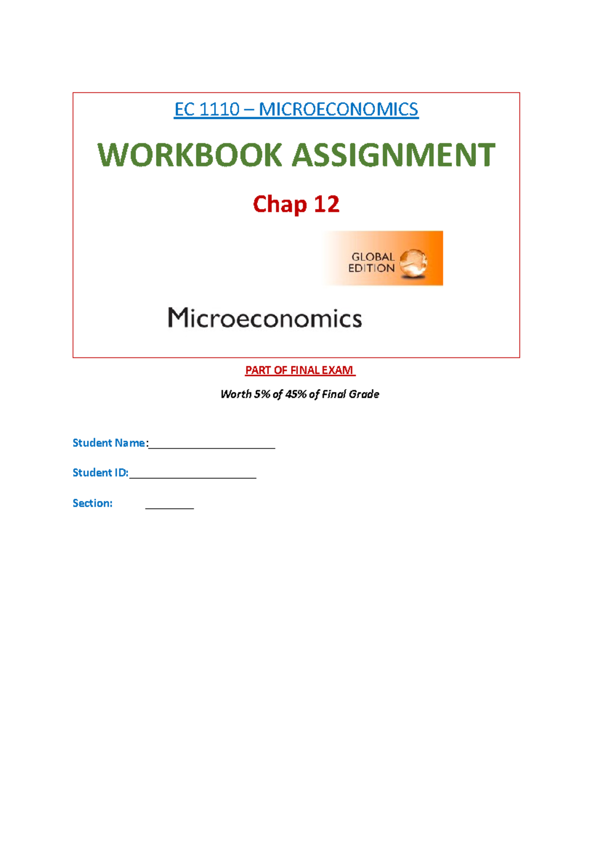 EC1110 Final Exam Workbook Assignment - Chapter 12 Analysis - Studocu