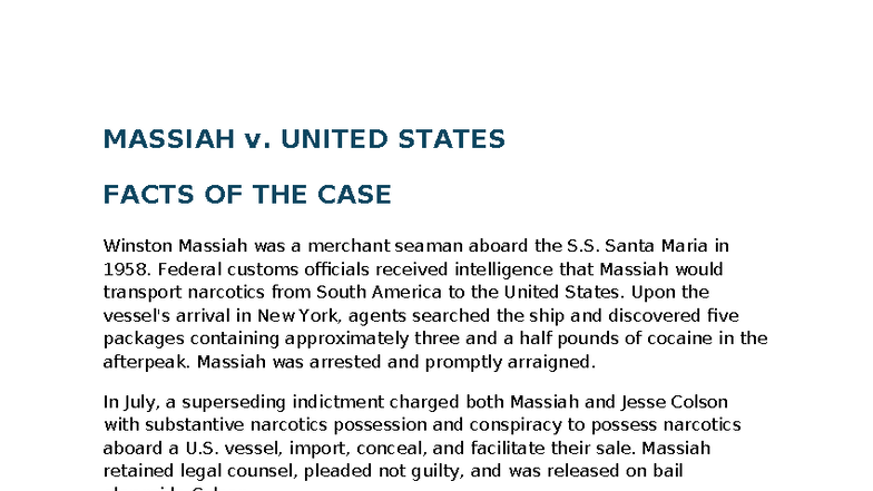 Massiah doctrine - MASSIAH v. UNITED STATES FACTS OF THE CASE Winston ...