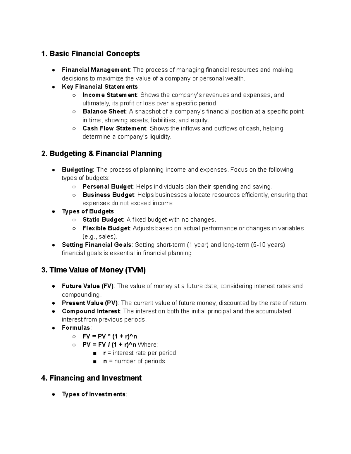 BPA 101: Comprehensive Finance Study Guide and Key Concepts - Studocu