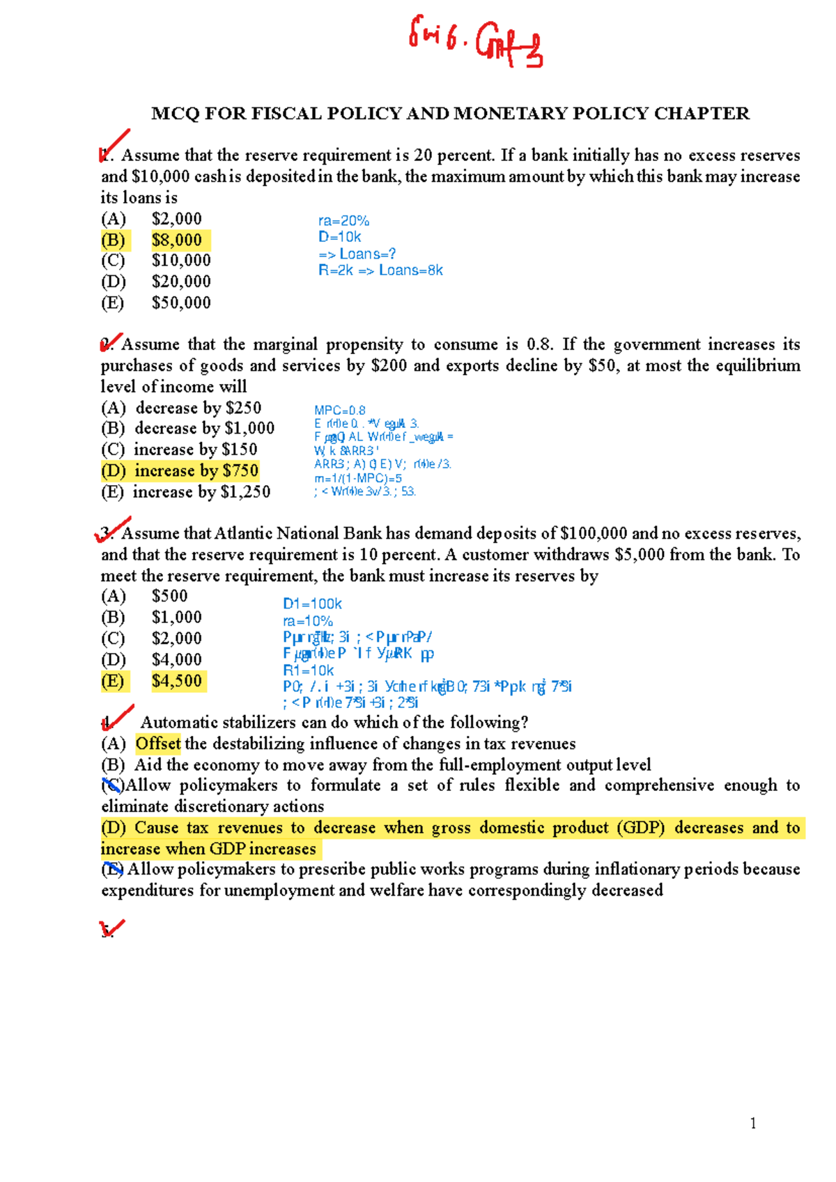 MCQ FOR Fiscal Policy AND Monetary Policy Chapter - MCQ FOR FISCAL ...