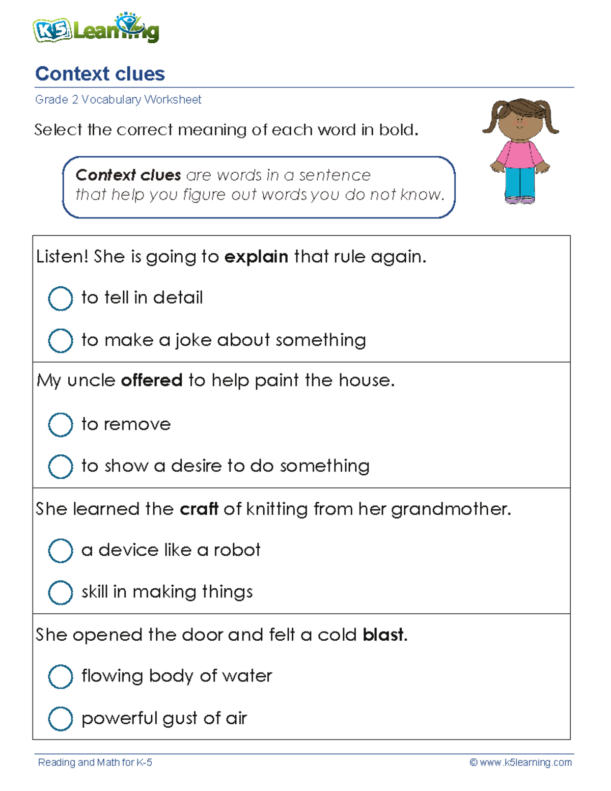 Grade 2 words context clues 4 - Select the correct meaning of each word ...