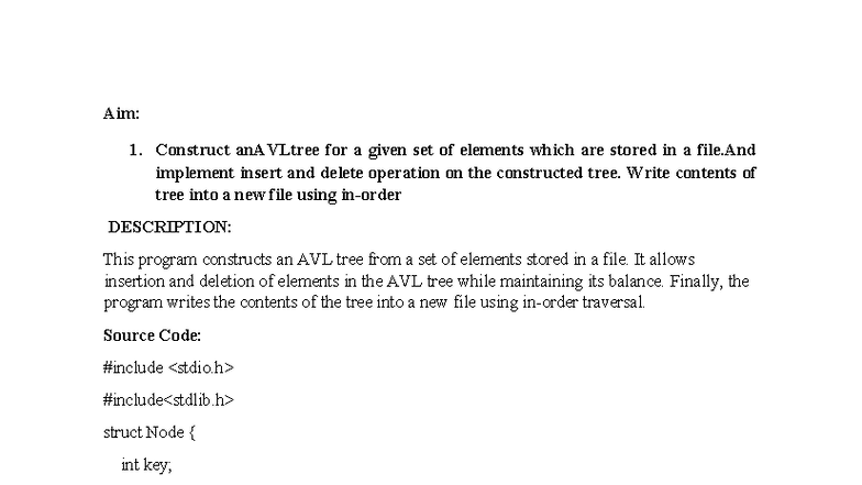 ADSA 101: AVL Tree Construction and Operations Lab Notes - Studocu
