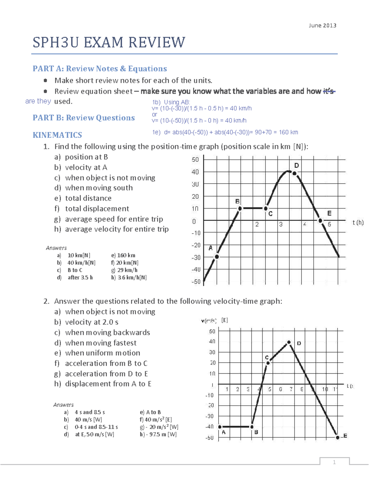 SPH3U June 2013 Exam Review: Kinematics & Forces Notes - Studocu
