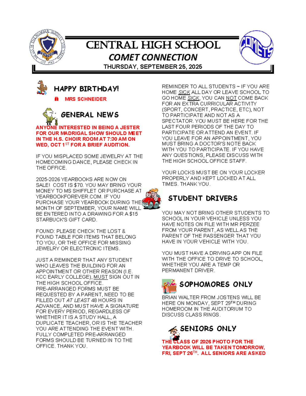 09-25-25 - Central High School Weekly Update & Announcements - Studocu