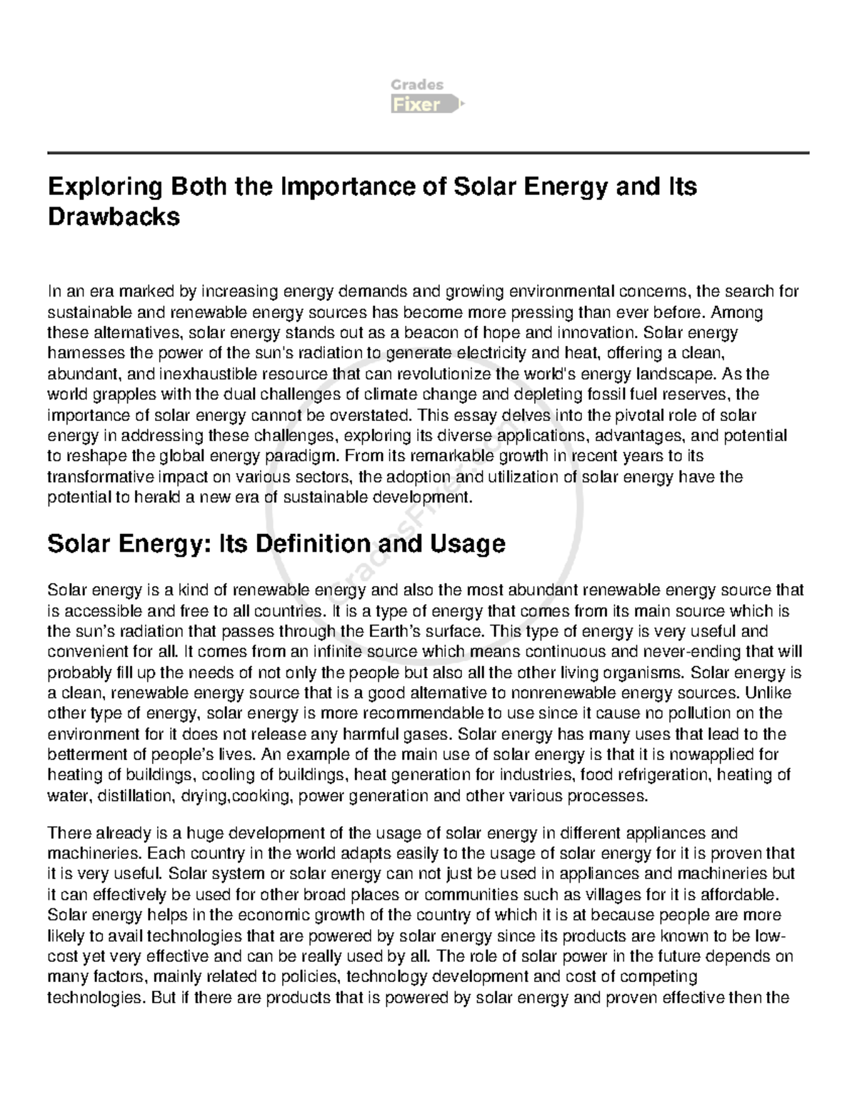Exploring Solar Energy: Importance, Benefits, and Challenges - Studocu