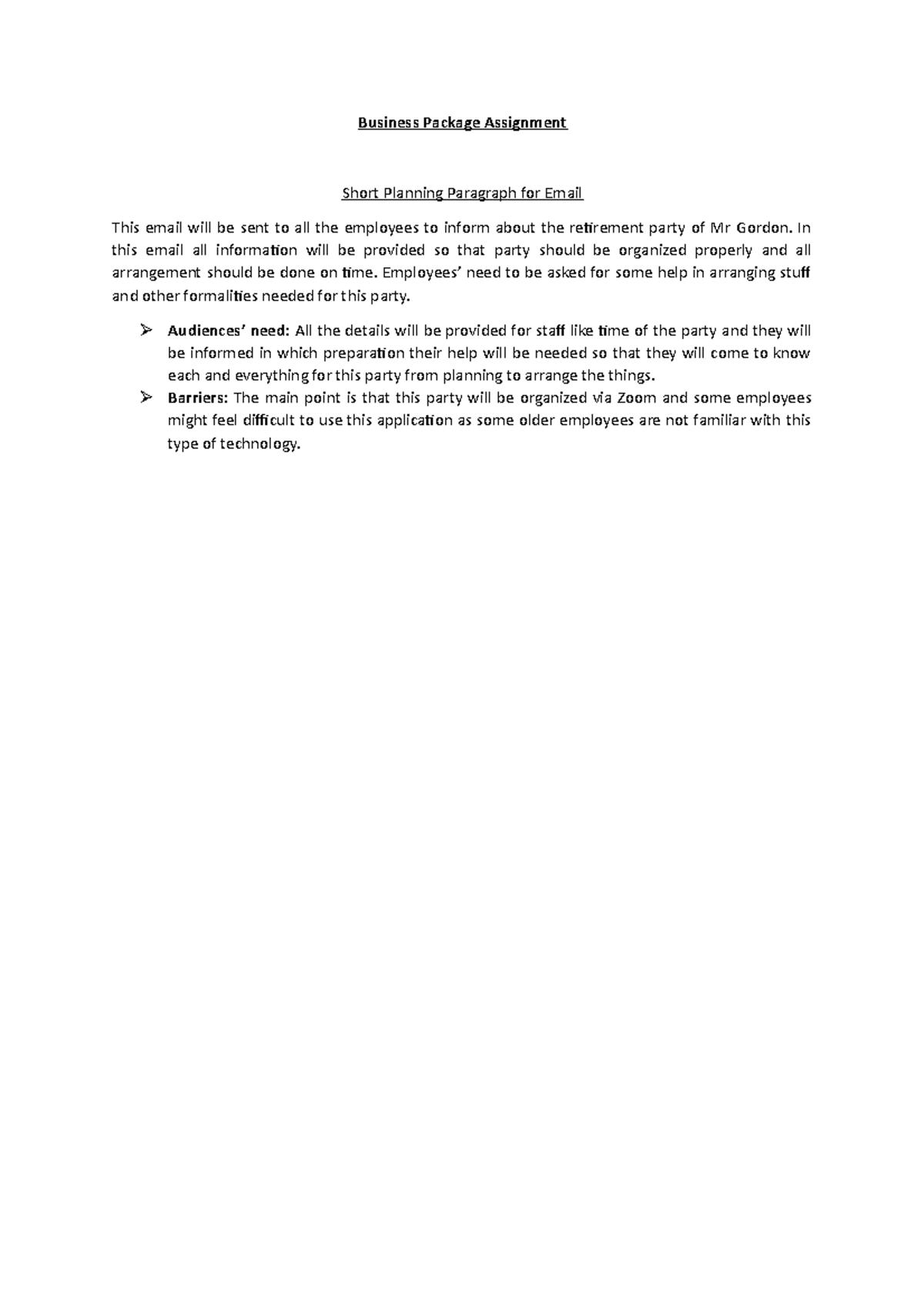 Business Package Assignment - Business Package Assignment Short ...