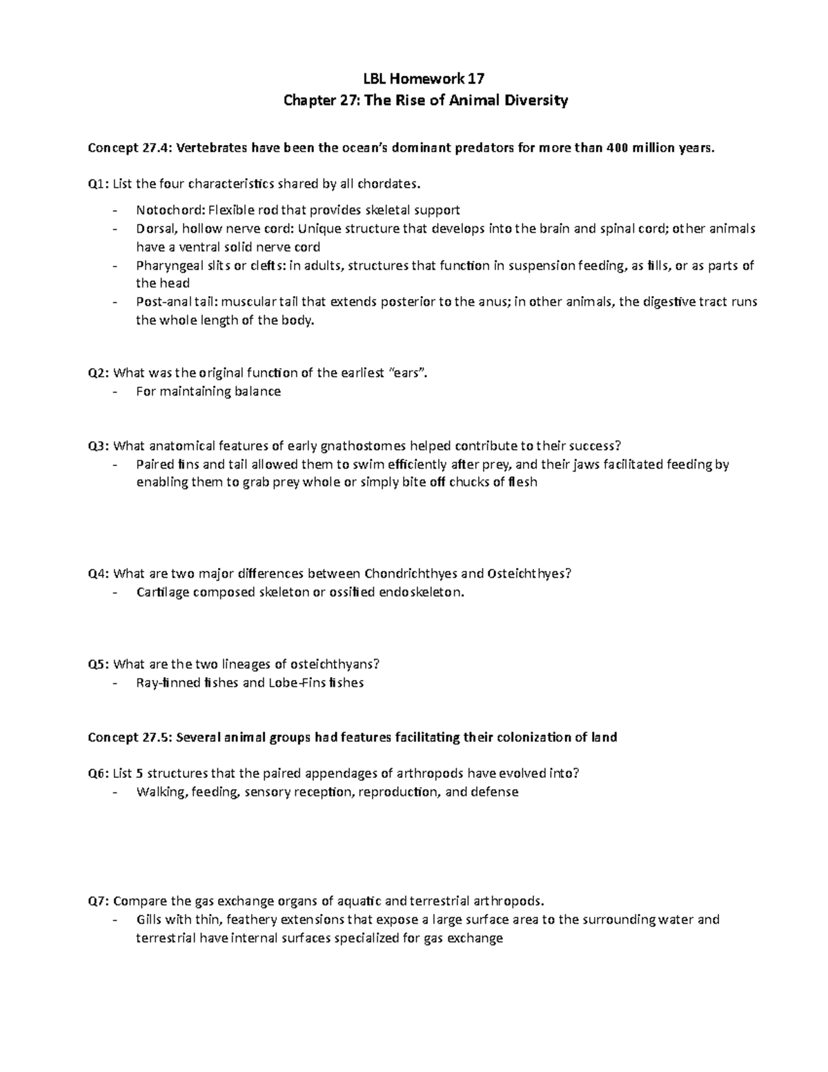 LBL17 - Animals 2 - Professor Micheal Jorgensen - LBL Homework 17 ...