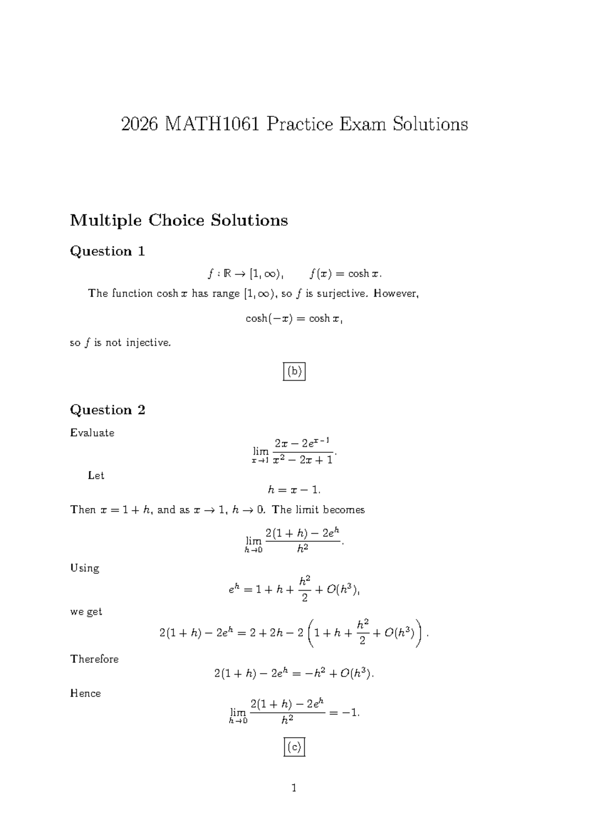 2026 MATH1061 Practice Exam Solutions - Studocu