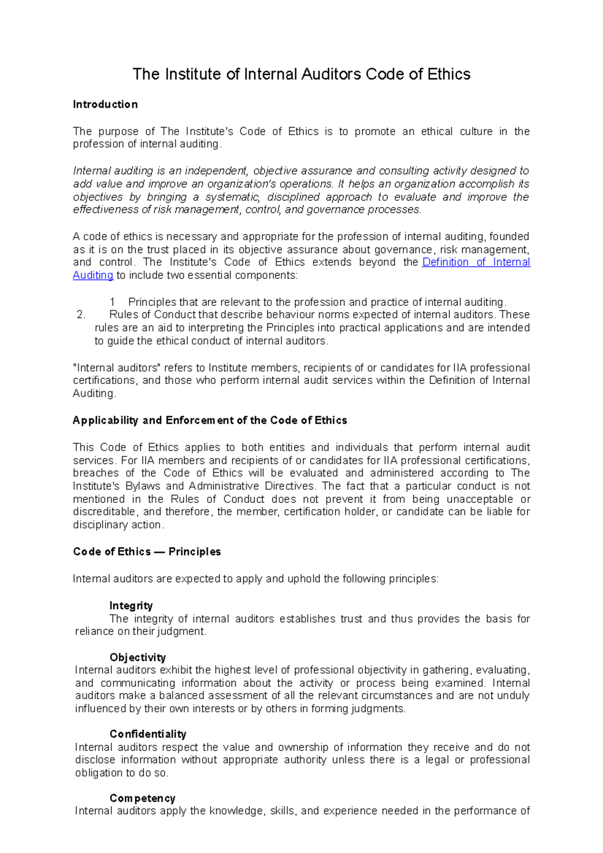 Ethics in Internal Auditing: Guide to IIA Code and Conduct Standards ...