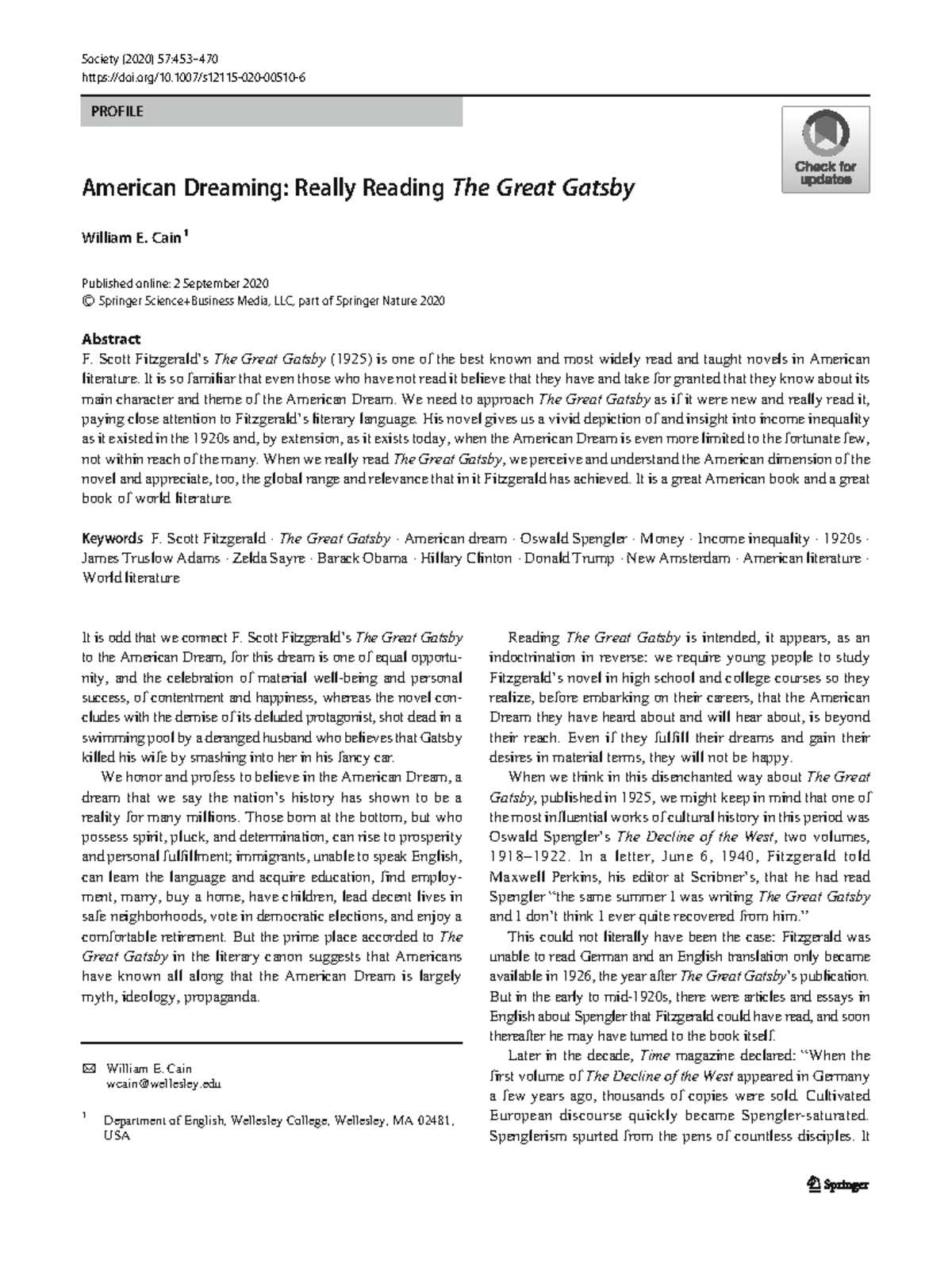 "ENG 201: Analysis of The Great Gatsby and the American Dream" - Studocu
