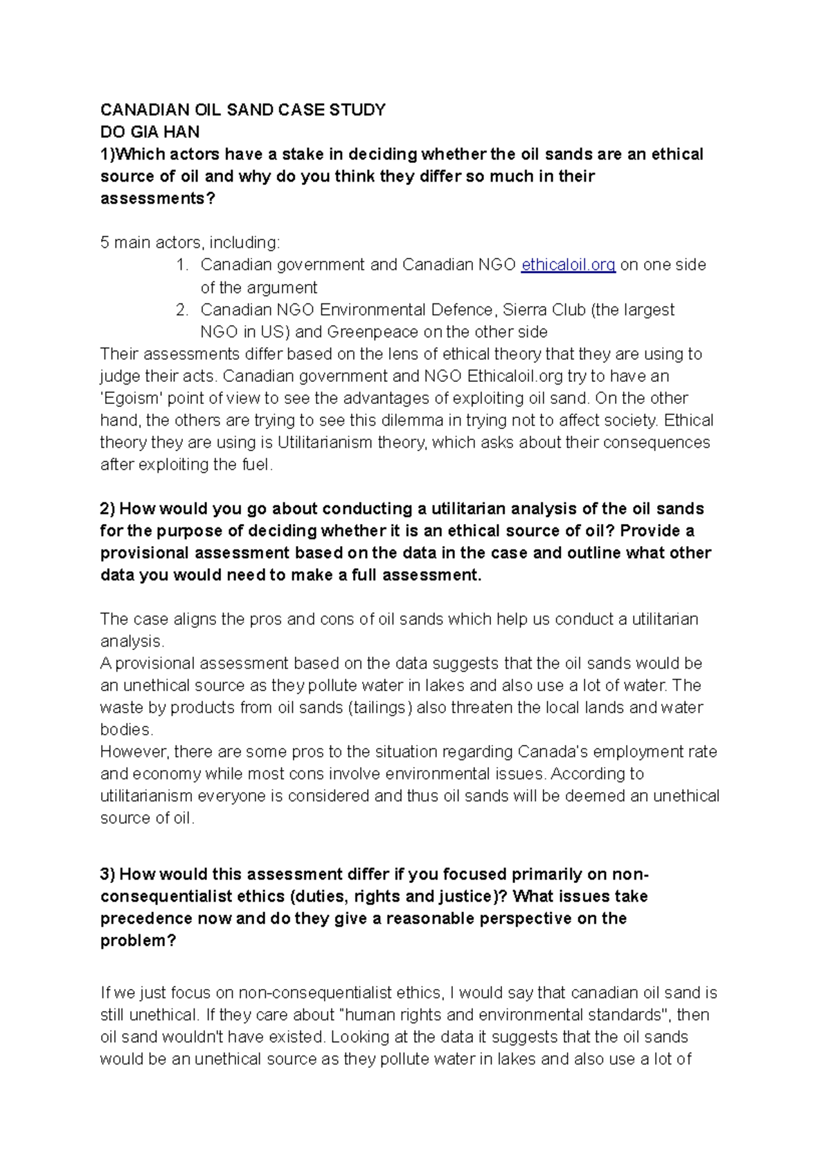 Canadian Oil Case Study Case Study Case Study - CANADIAN OIL SAND CASE ...