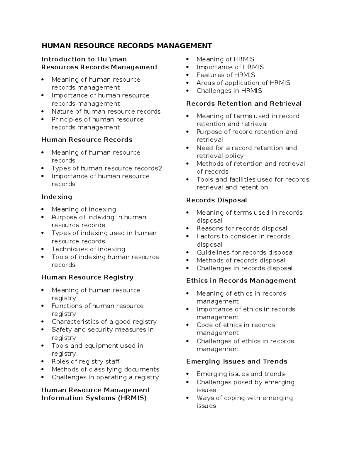 HUMAN RESOURCE RECORDS MANAGEMENT: Key Concepts and Practices - Studocu