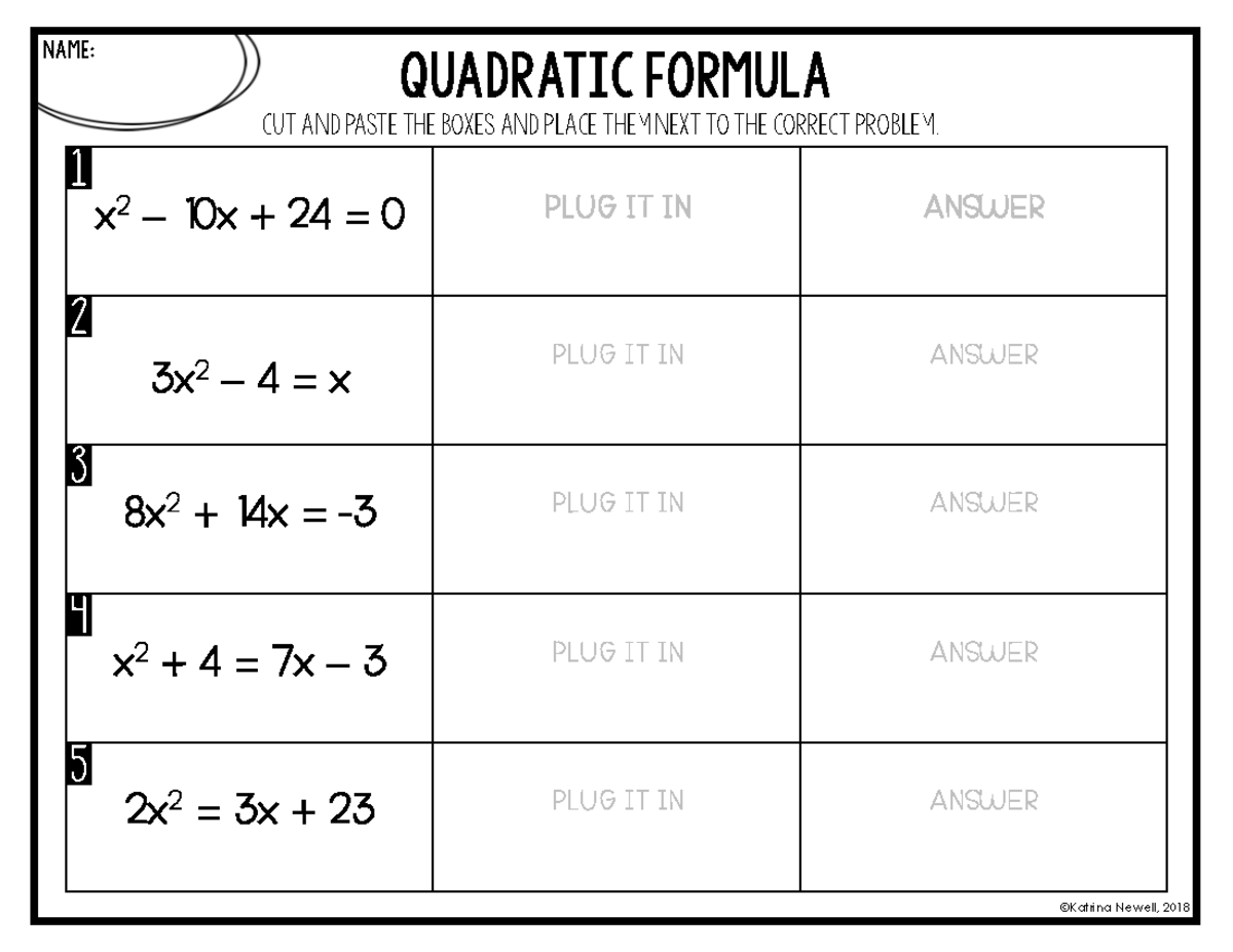 Quadratic Formula Activity: Problem Solving and Solutions - Studocu