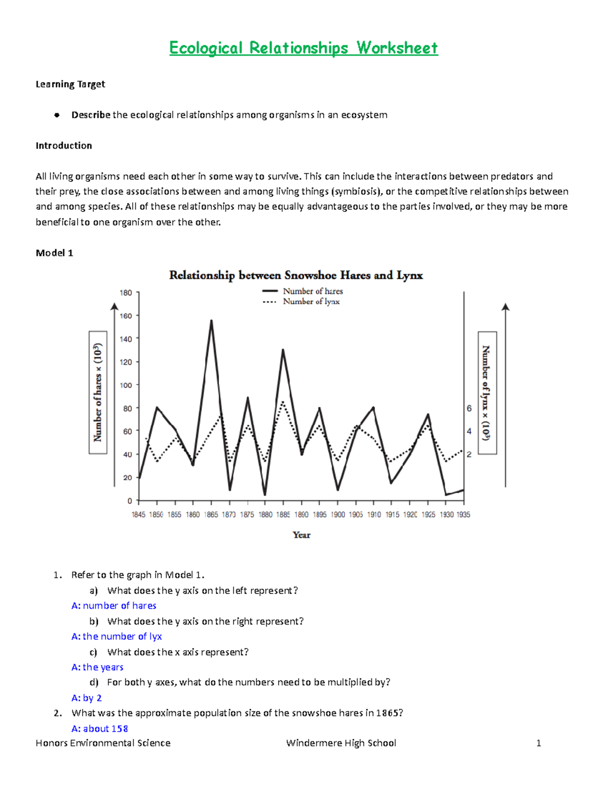 Ecological Relationships Worksheet - Insights on Organism Interactions ...