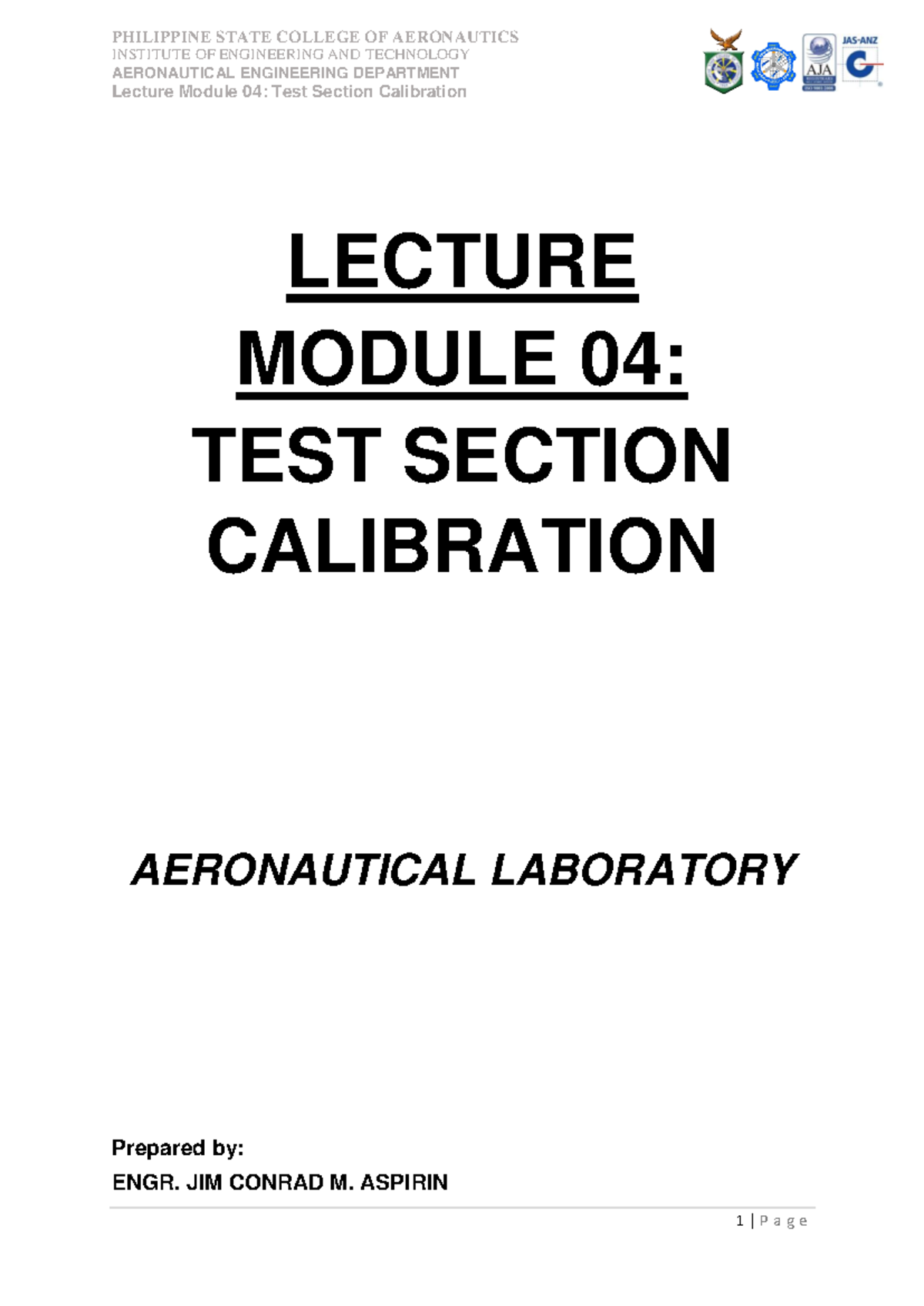 AE 314 - Midterm - Lecture Module 04: Test Section Calibration - Studocu