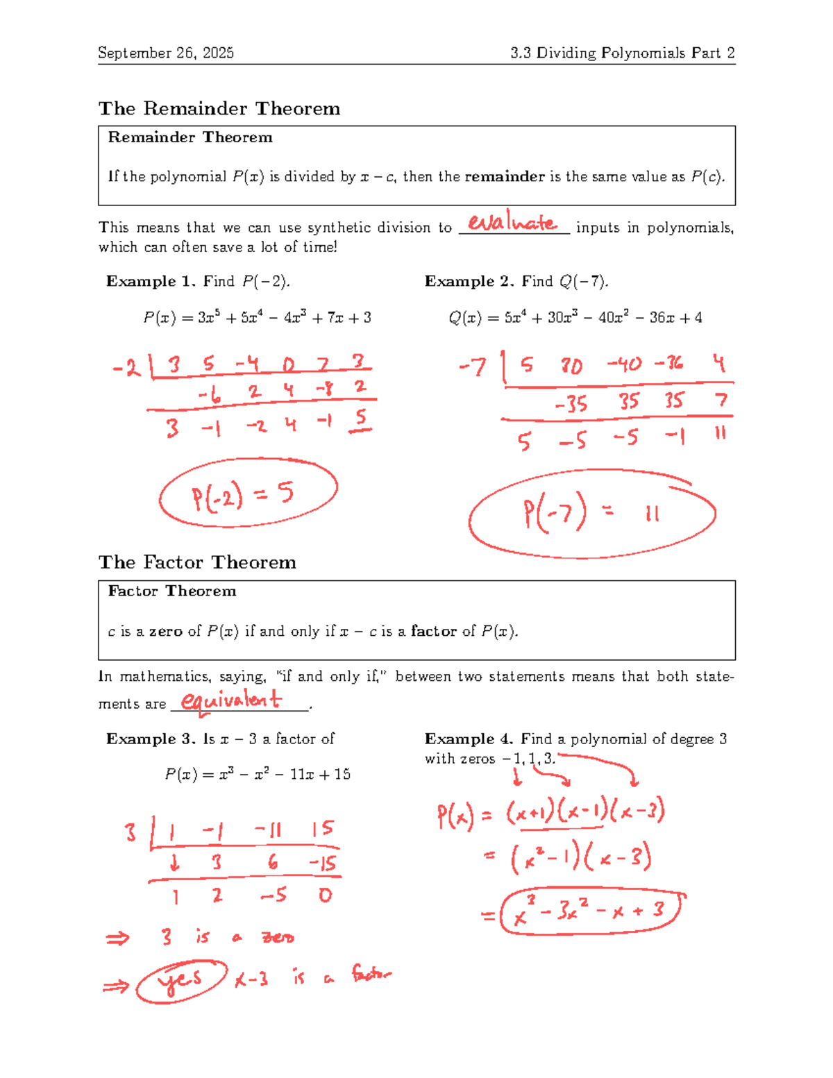 Dividing Polynomials: Remainder & Factor Theorems - Math 102 Notes ...
